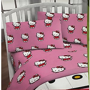Jay Franco Twin Size Sheet Set 3 Pieces Kids Set (Hello Kitty Pink), Pink, Black, JF14545