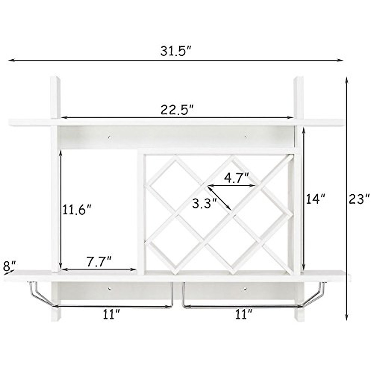 Legendary-Yes Wall Mount Wine Rack Glass Holder Storage Shelf Organizer Home Decor White