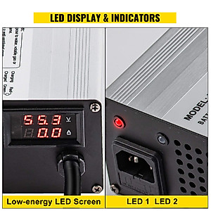 VEVOR Golf Cart Battery Charger 48V Club Car Charger 15A Golf Cart Electric Charger with RXV Plug/LED Club Car Battery Charger Aluminum Shell Power Wise Golf Cart Battery Charger for Ez Go Yamaha