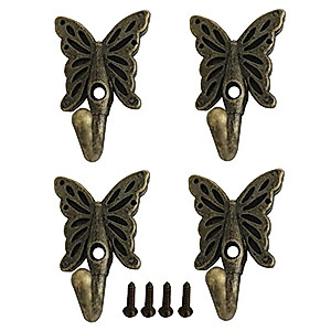 YYANGZ 4Sets Antique Hangers Butterfly Patterned Wall Mounted Hanger Bronze Hooks Butterfly Hooks for Hanging Clothes Hook Up Towel Coat Hat Scarf Jacket Bag with Screws