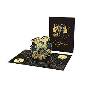 iGifts And Cards Gemini Zodiac Star Sign Birthday 3D Pop Up Greeting Card - Elegant Zodiac Sign Gift, Unique Birthday Present, Astrology Enthusiasts Surprise Celebration, Twin-Themed Party, 5x7