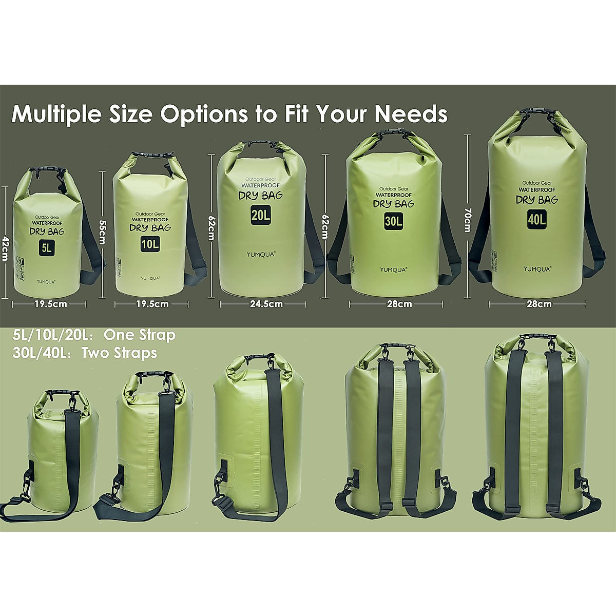 YUMQUA Waterproof Dry Bag Backpack 5L/10L/20L/30L/40L, Roll Top Floating Waterproof Storage Bags for Kayaking, Boating, Swimming, Hiking, Camping and Fishing