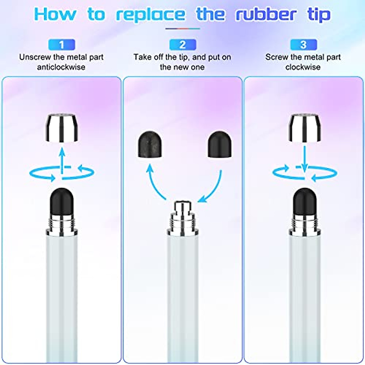 CFDXK Stylus Pens for Touch Screens，3-Pack Capacitive Stylus Compatible for iPad iPhone Tablets Samsung Galaxy with 12 Extra Replaceable Tips (Pink, Blue, Purple)