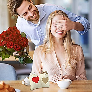 40 Pcs Valentine's Day Heart Burlap Bags with Tags and Ropes, 4 x 6 Inch Burlap Gift Bags with Drawstring Heart Bags Linen Gift Pouch Small Party Favor Bags for Wedding Baby Shower Party