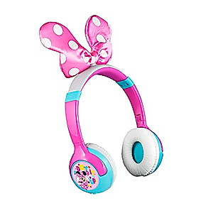 eKids Minnie Mouse Kids Bluetooth Headphones, Wireless Headphones with Microphone Includes Aux Cord, Volume Reduced Kids Foldable Headphones for School, Home, or Travel