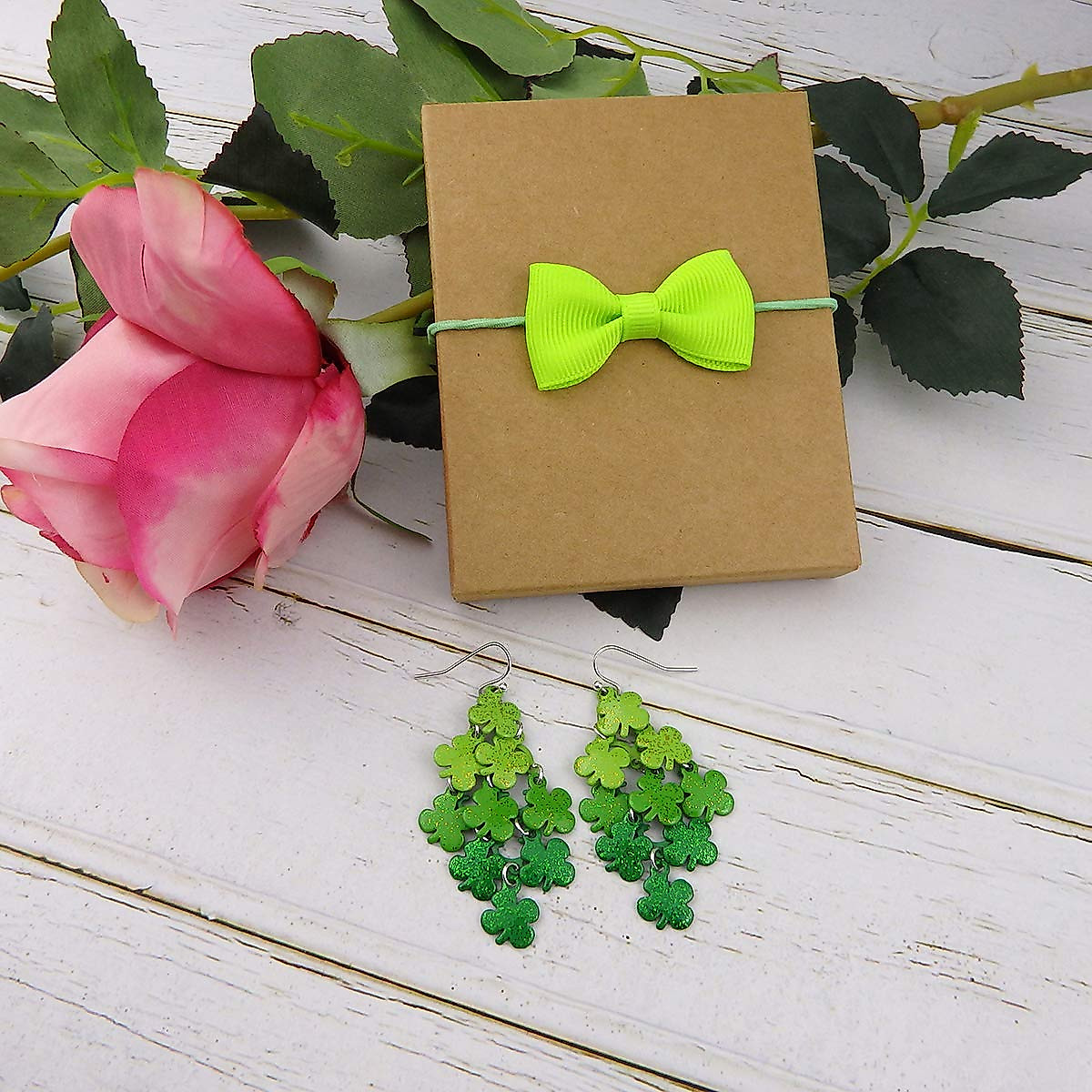 RareLove Silver Plated Multi Green Shamrock Chandelier Piercing Dangle Earrings Alloy St Patrick's Day Gift For Women