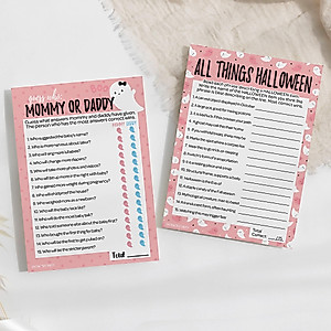 Pink A Little Boo is Almost Due Girl Baby Shower Games, Guess Who and All Things Halloween Matching Game (2 Game Bundle) - 20 Cards, Halloween Baby Shower