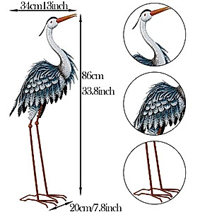 TERESA'S COLLECTIONS Garden Decor Blue Heron Sculptures Great Yard Decor, 33.8 Inch Metal Cranes Statues Decoy for Outdoor Outside Yard Art Patio Pond Pool Lawn Indoor Decorations