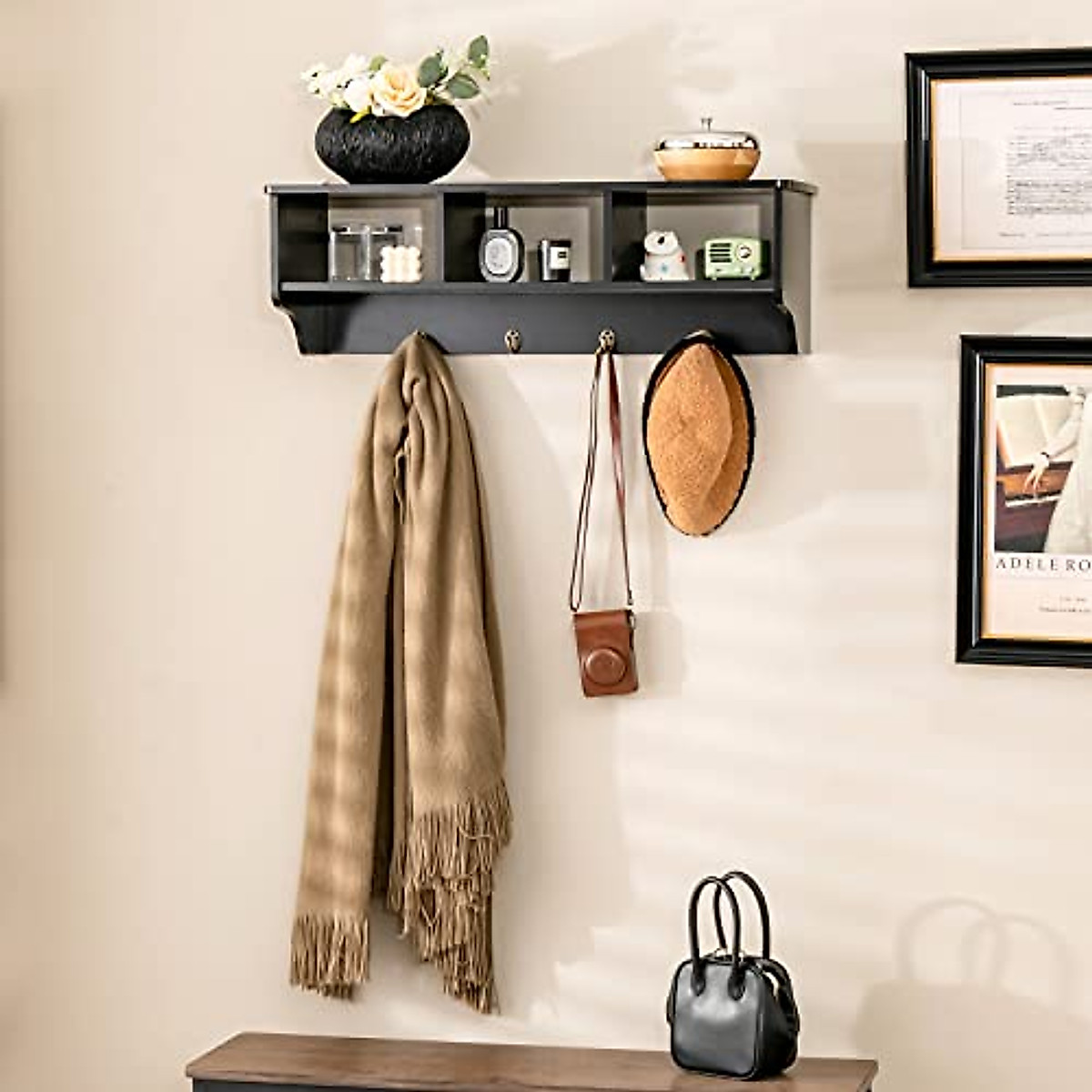 Giantex Hanging Shelf with Hooks Wall Mount Cubby Organizer with 4 Dual ...