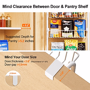 Delamu Over the Door Pantry Organizer, 6-Tier Pantry Organizers and Storage, Metal Cabinet Door Organizer, Hanging Spice Rack Shelves for Home & Kitchen, D5 x W18 x H50 inch, White