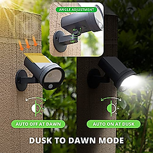 UME Solar Motion Sensor Outdoor Light, 2 Modes Solar Powered Wall Lights, IP65 Waterproof LED Security Lights, Adjustable Wireless Spotlight for Yard, Patio, Garage, Garden, Fence, Porch (Cold White)