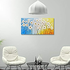 Muzagroo Art Hand Painted Dancing White Flowers Pallet Knife Oil Painting with Raised Texture on Canvas Modern Floral Wall Art for Living Room Bedroom Decor Ready to Hang