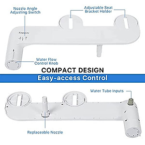 Toswin Bidet Attachment For Toilet - Self Cleaning & Replaceable Nozzle (2 Pack) Bedette To Add For Toilet, Adjustable Water Pressure And Angle Baday or Buday Toilet Seat Attachment