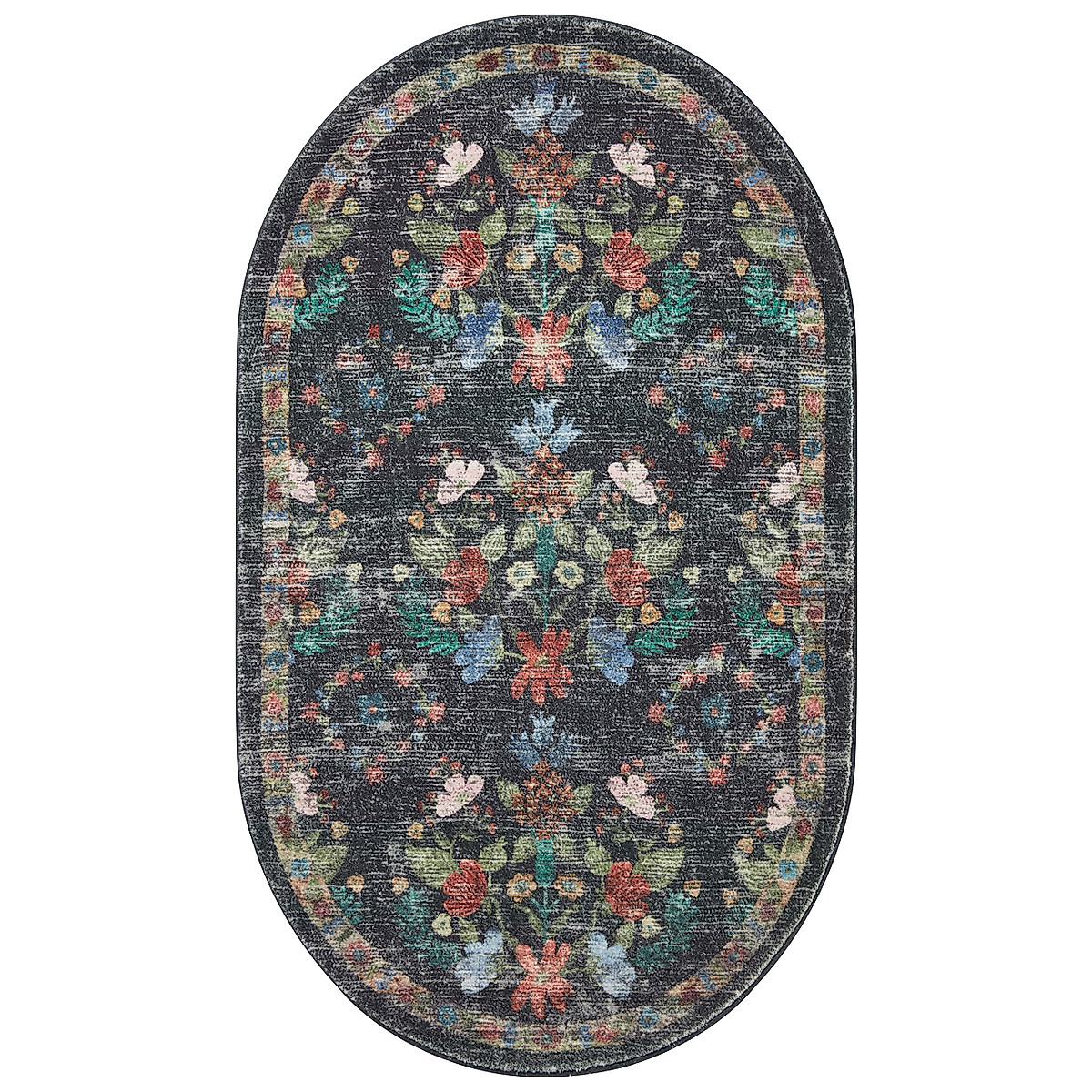 Loloi Rifle Paper Co. x Courtyard Charcoal 2'-3" x 3'-9" Oval Accent Rug