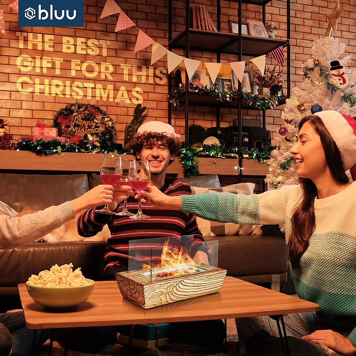 Bluu Easter Decorations for The Home Tabletop Fire Pit Portable Indoor Fireplace, Personal Mini Bio Ethanol Faux Wood Fire Bowl Heater for Outdoor Use