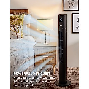 HOLMES STACK-N-CONNECT 45" Digital Tower Fan, ClearRead Display, Bonus Storage Bag, 90° Oscillation, 4 Speeds, 4 Modes, 8-Hour Timer, Home, Ideal for Bedroom or Office, Remote Control, Matte Black