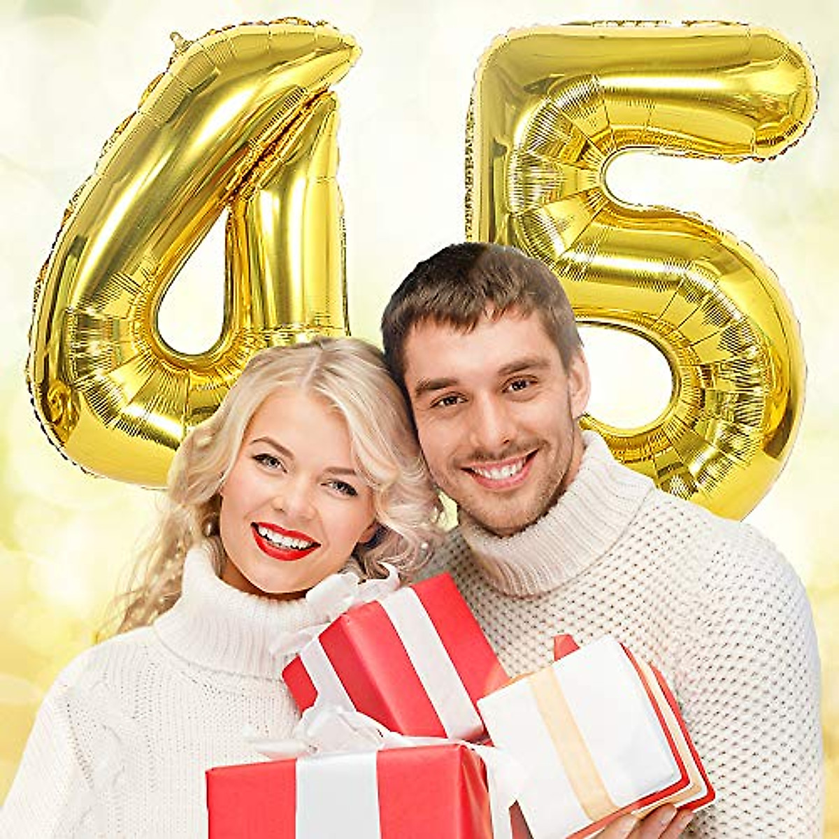 Ceqiny 40 Inch 45th Number Balloon Mylar Balloon Giant Balloon Alphabet Foil Balloon for Birthday Party Wedding Bridal Shower Engagement Photo Shoot Anniversary Decoration, Gold Digit 45 Balloon