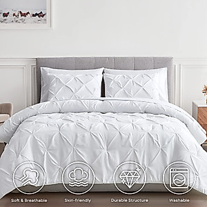 Maple&Stone White Queen Comforter Set, 7 Pieces Bed in a Bag Queen, Pintuck Bedding Sets with Comforter, Sheets, Pillowcases & Shams - White