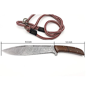 Nooraki BK-55 Handmade Damascus Hunting Bowie Knife Full Tang With Leather Sheath