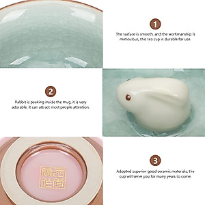 Didiseaon Rabbit Inside Cup 3d Coffee Mug Cute Animal Figurine Ceramics Cup Easter Bunny Coffee Tea Cup Japanese Teacups for Women Friends Bunny Inside Cup