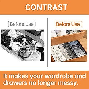 FAMALAHEE 2Pack Drawer Organizer Divider, Foldable Closet Storage Organiz`er Basket, and Fabric Organization Bins for Clothes, Socks, Underwear, Bras, Ties, Accessories, (2 Pack 24Cell Grey)
