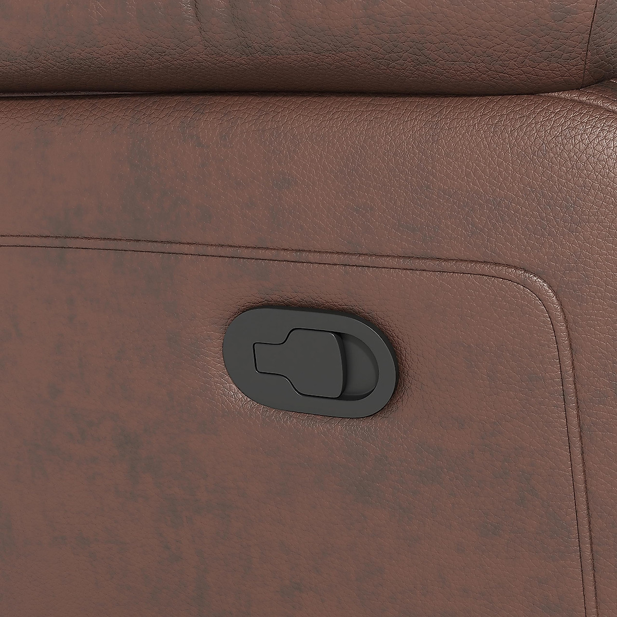 Curt Genuine Leather Non-Power Reclining Sofa with Drop Down Table, Cup Holders & Magazine Bag, Upholstered Seat, 3-Seat Dual Recliner Chair for Home Theater Living Room Office, Brown,BOJATU