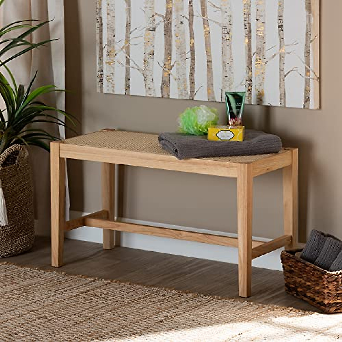 Baxton Studio Danyl Benches, One Size, Beige/Oak Brown