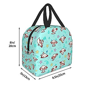 Axolotl Kawaii Cute Lunch Bag Animal Lunch Box Reusable Insulated Meal Bags Food Container For Girls Boys Kids Men Women School Work Travel Picnic