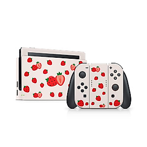 Tacky Design Cute Strawberry Skin Compatible with Nintendo Switch Skin - Premium Vinyl 3M Cream Color Stickers Set - Switch Skin Compatible with Joy Con, Console, Dock - Decal Full Wrap