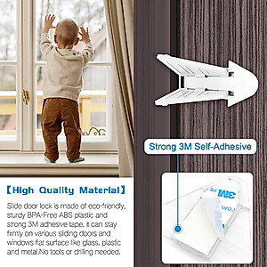 Maveek Upgraded Invisible Child Safety Lock, 8 Pcs Clear Sliding Door Latch Locks Door Window Security Bar, Keyless Jammer Stopper for Kids Baby Proofing