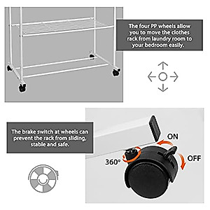 Moclever Rolling Clothes Racks For Hanging Clothes, Garment Rolling Rack With Wheels Double Rails Clothes Rack Rolling Rack For Indoor Bedroom Clothes Rack