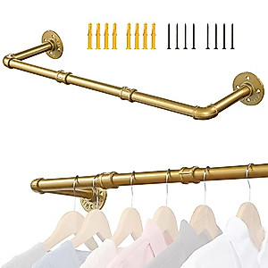 Industrial Pipe Clothing Rack, 29 Inch Wall Mounted Clothes Rack, Gold Clothing Rod for Closet Storage, Laundry Room and Balcony, Multi-Purpose Hanging Bar (Gold)