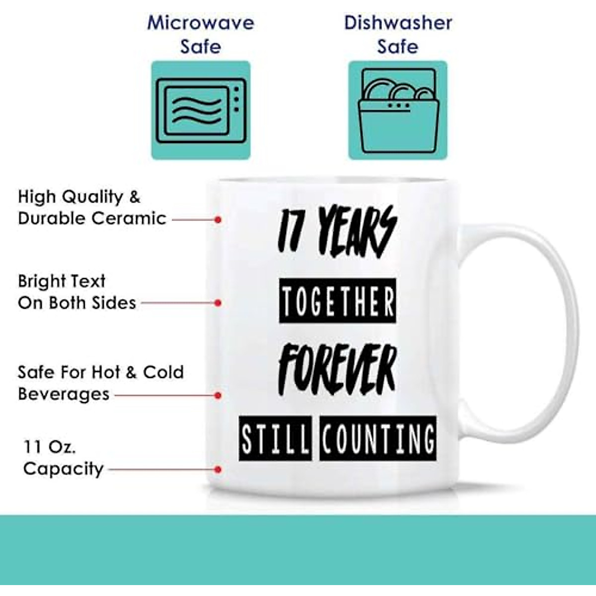 17 Years Together Forever Gifts - Gift for Couples on Grey Multicolor Unisex Sweat and 11 Oz White Ceramic Coffee Mug