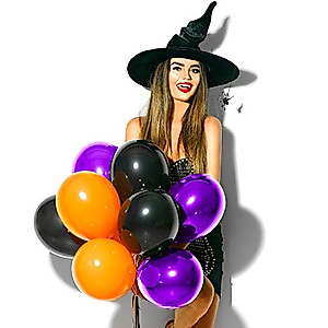TecUnite 100 Pieces 13 inch Latex Balloons Colorful Round Balloons for 4th of July Wedding Birthday Festival Party Decoration(Orange, Purple, Black, 13 Inch)