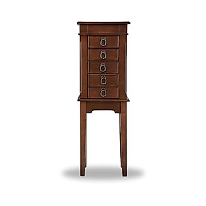 Hives and Honey Meg Jewelry Armoire - Modern Wood Storage Organizer with Necklace Hooks, 5 Drawers, and Vanity Mirror, Walnut