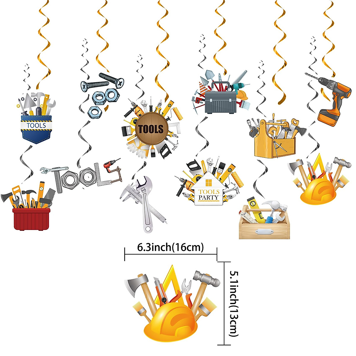 24 Pcs Tools Hanging Decorations Tools Hanging Swirls Ceiling Swirls Tools Birthday Party Supplies for Tools Party Decorations Toolbox Decorations