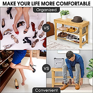BAMBUROBA Shoe Rack Storage Bench Bamboo Organizer Entryway Organizing Shelf with Storage Drawer on Top, Natural