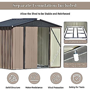 Merax Outdoor Storage Shed, 8X 6 FT Metal Garden Shed Steel Tool Shed Storage House with Adjustable Shelf and Lockable Doors,Tool Cabinet with Vents and Foundation for Backyard, Patio & Lawn, Brown