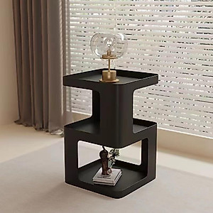 Small Side Table, Nightstand, Modern End Table, Bedside Table with Storage Shelf, Space-Saving Side Table for Bedroom, end Tables Living Room, Metal Side Table (Black)
