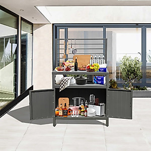 Domi Outdoor Kitchen Series, Modular Kitchen Island Counter with Whole Aluminum Finish & Shelf & Wall Hanging & Countertop & Storage Box & Cover, BBQ Grill Table for Deck Patio, Dark Gray