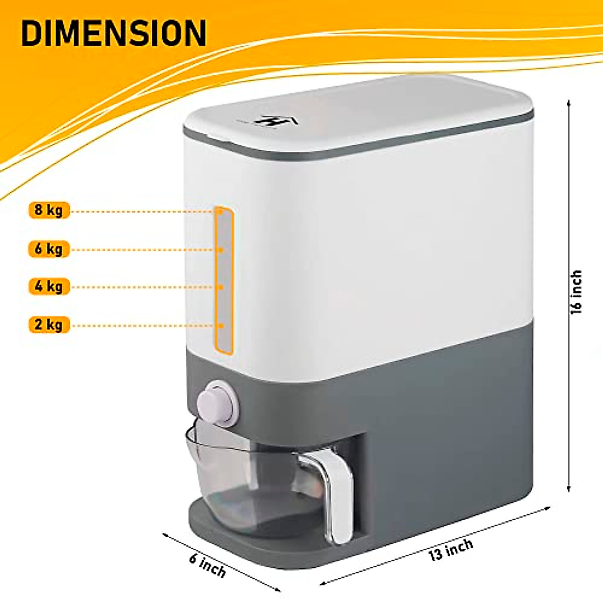 20 Lbs Rice Dispenser, Large Dry Food Container With Lid, Rice Storage Container With Measuring Cylinder, Cereal Dispenser Moisture Proof Household Food Dispenser Bucket, Kitchen Orgainzation Pantry Strore for Dry Food