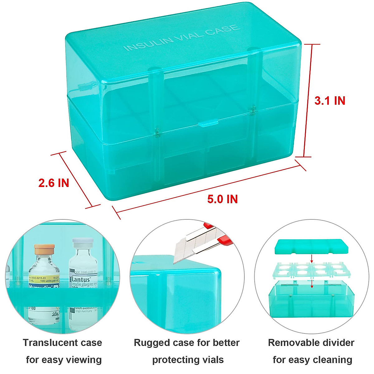 Healvaluefit 8-Holes Medication Vial Storage Box for Fridge, Insulin Vial Holder Organizer Case Fits Various 5ml-15ml Injectable Medicines Vials - Green