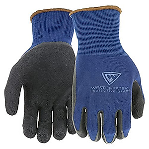 West Chester Men's High Dexterity Polyester Shell with Latex Coated Palm Work Glove, Abrasion Resistant, Strong Grip, Blue/Black, X-Large (30600-XL)