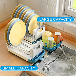 PXRACK Dish Drying Rack, Expandable(11.4"-18") Dish Rack for Kitchen Counter with Detachable Utensil Holder, Stainless Steel Small Dish Drainer and Drainboard Set for Kitchen in Sink