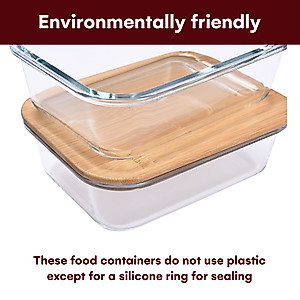 Vdomus Glass Food Storage Containers with Bamboo Lids (Pack of 4) - Stackable Meal Prep Container - Airtight Glass Food Containers - Microwave, Dishwasher Safe - Reusable Glass Lunchbox Pack - 36 Oz