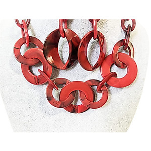 Ufraky Women Simple Acrylic Collar Choker Cluster Bib Statement Chain Necklace and Hoop Earring Jewelry Set, 18" (Red)