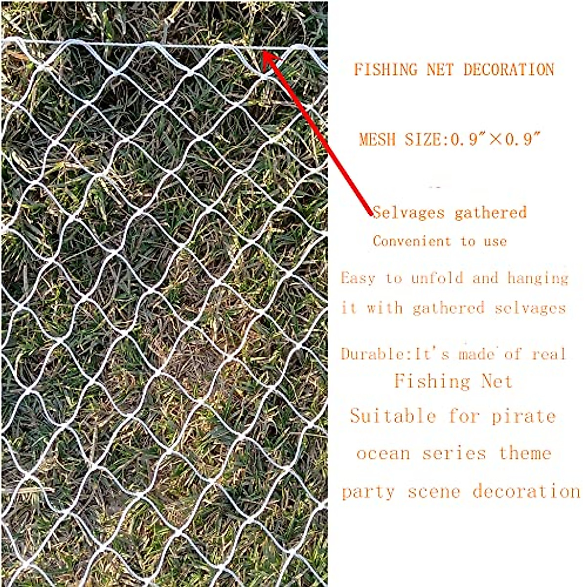 SHOUWAN Decoration Fishing Net 7ft ×14.7ft for Pirate,Hawaiian Nautical Ocean Mediterranean Party Wall Hanging Natural White Fishnet Decor Table Decorative Netting Living Room Decorar Fish Net