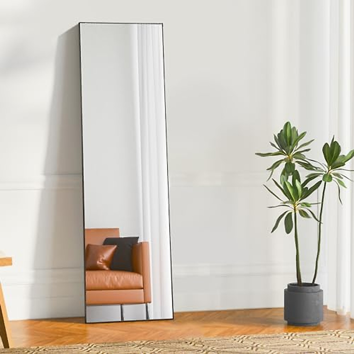 ENJOYBASICS 63"x20" Full Length Mirror with Stand, Large Body Mirror Hanging or Leaning Against Wall, Aluminum Alloy Wall Mirror, Floor Mirror for Bedroom Living Room Dressing Room, Black