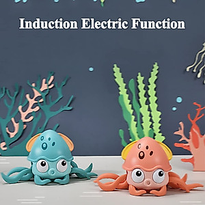 Crawling Octopus Toy with Music and LED Light Up,Electric Dancing Musical Octopus Toys with Automatically Avoid Obstacles,USB Rechargeable, Fun Moving Toy for Babies,Toddlers and Kids (Octopus-Orange)