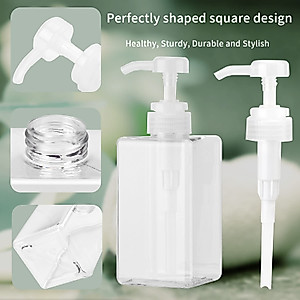 450ml (15.2oz) Pump Bottle Dispenser Jansburg 2Pack Refillable Square Plastic Lotion Dispenser Empty Lotion Pump Bottle for Essential Oil Soap Lotion Shampoo, Bathroom/Kitchen/Travel Clear